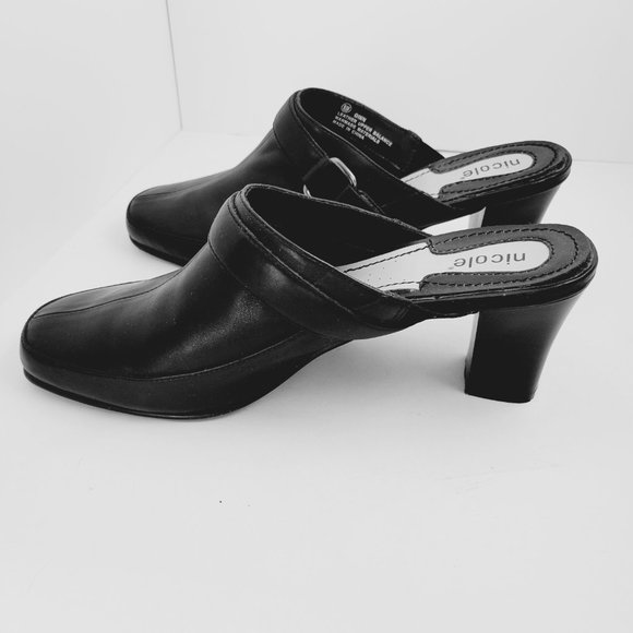 Nicole | Shoes | Nicole Black Leather Mules 3 Heel 9m | Poshmark